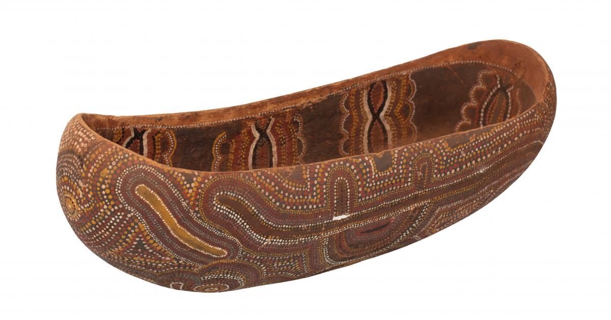 Painted coolamon, artist unknown | WAnderland | Western Australian Museum